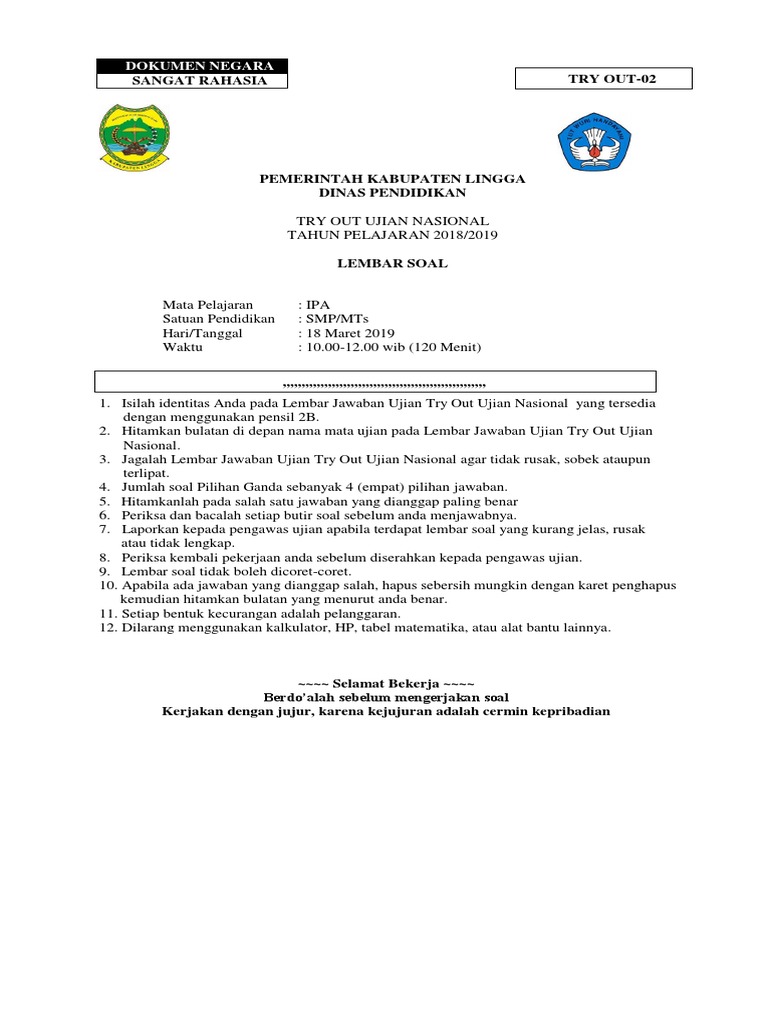 Soal Try Out 2 IPA | PDF