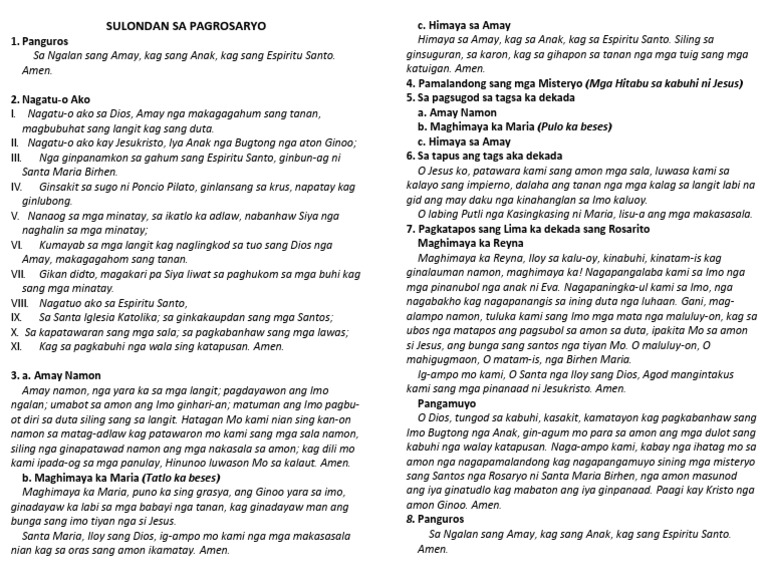 Sulondan Sa Pagrosaryo Hiligaynon Rosary PDF | PDF