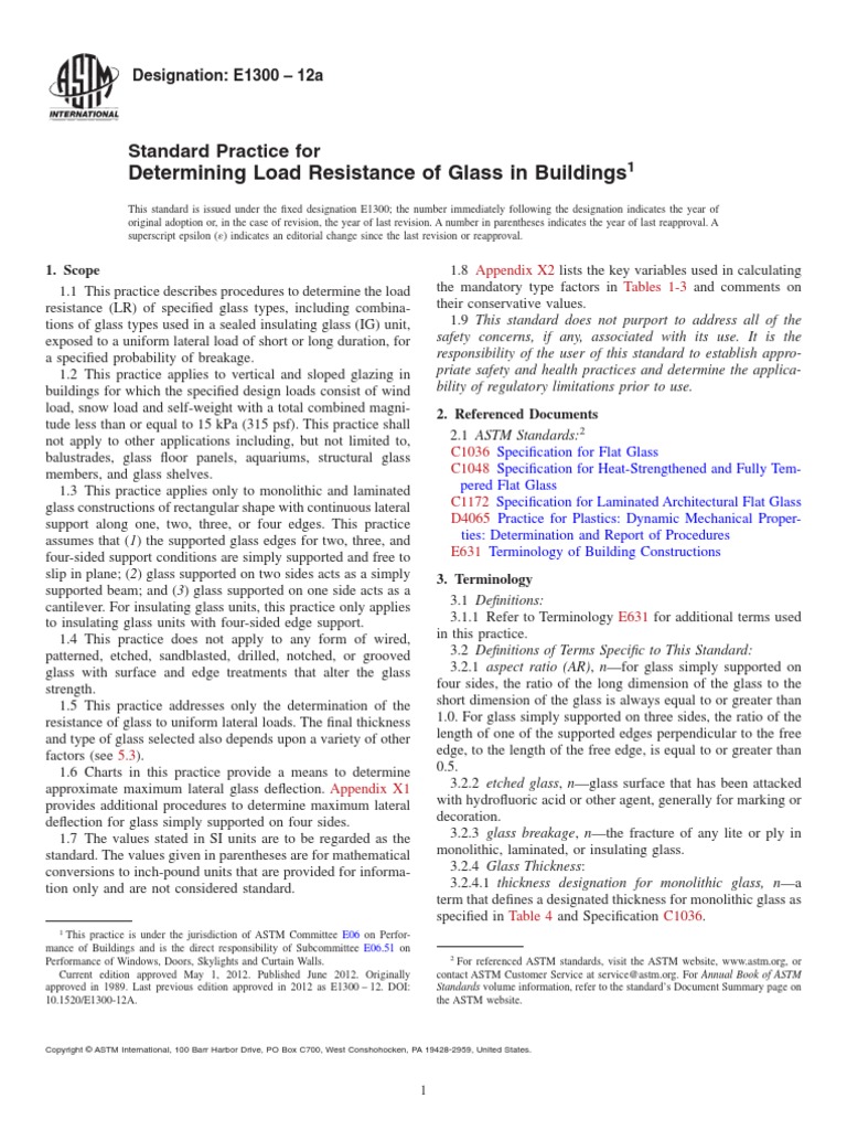 E1300-12A Standard Practice For Determining Load Resistance of Glass in ...