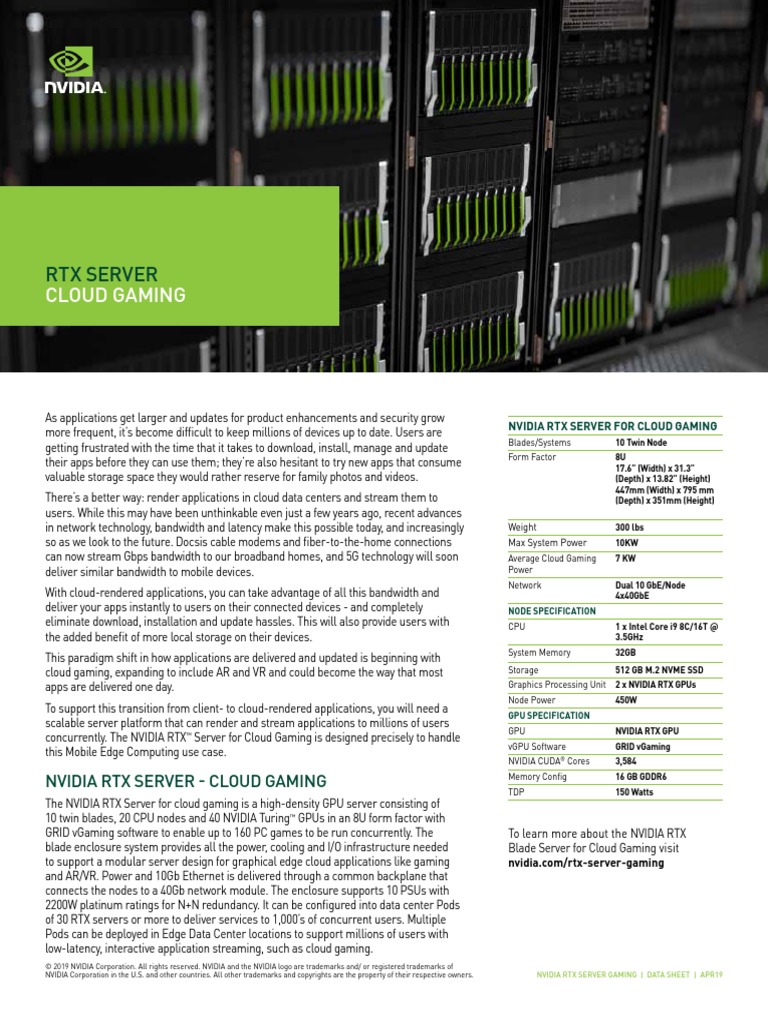 RTX Server Gaming Datasheet PDF | PDF | Graphics Processing Unit | Cloud Computing