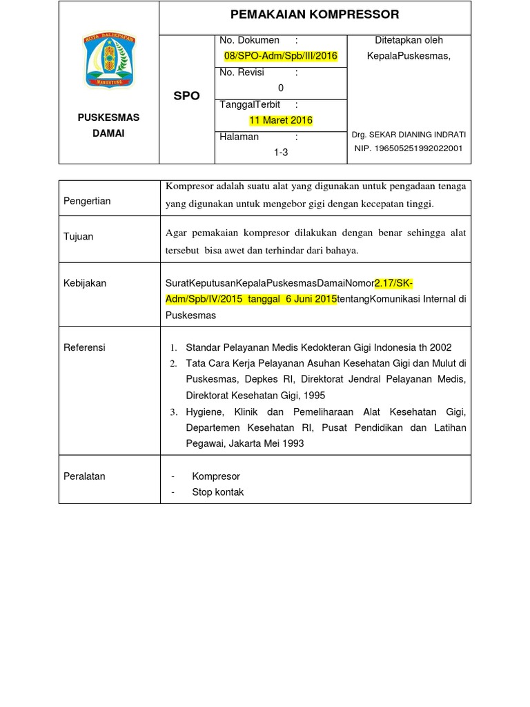 SOP Pemakaian Compressor | PDF