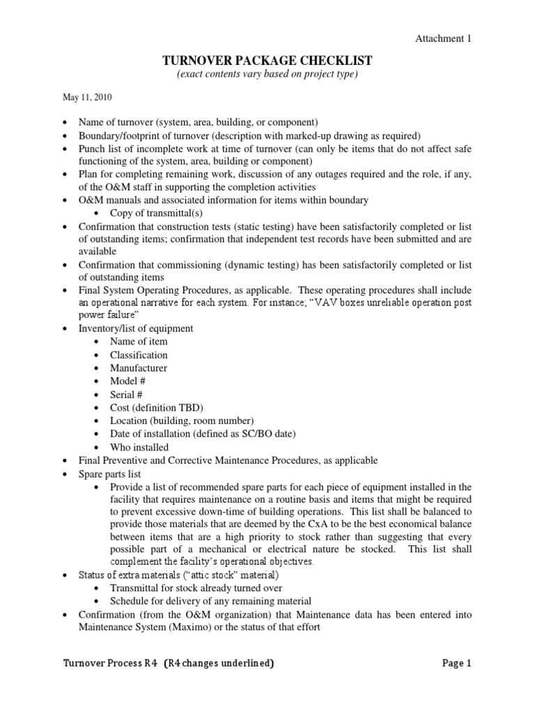 Turnover Package Checklist | PDF | Systems Engineering | Engineering