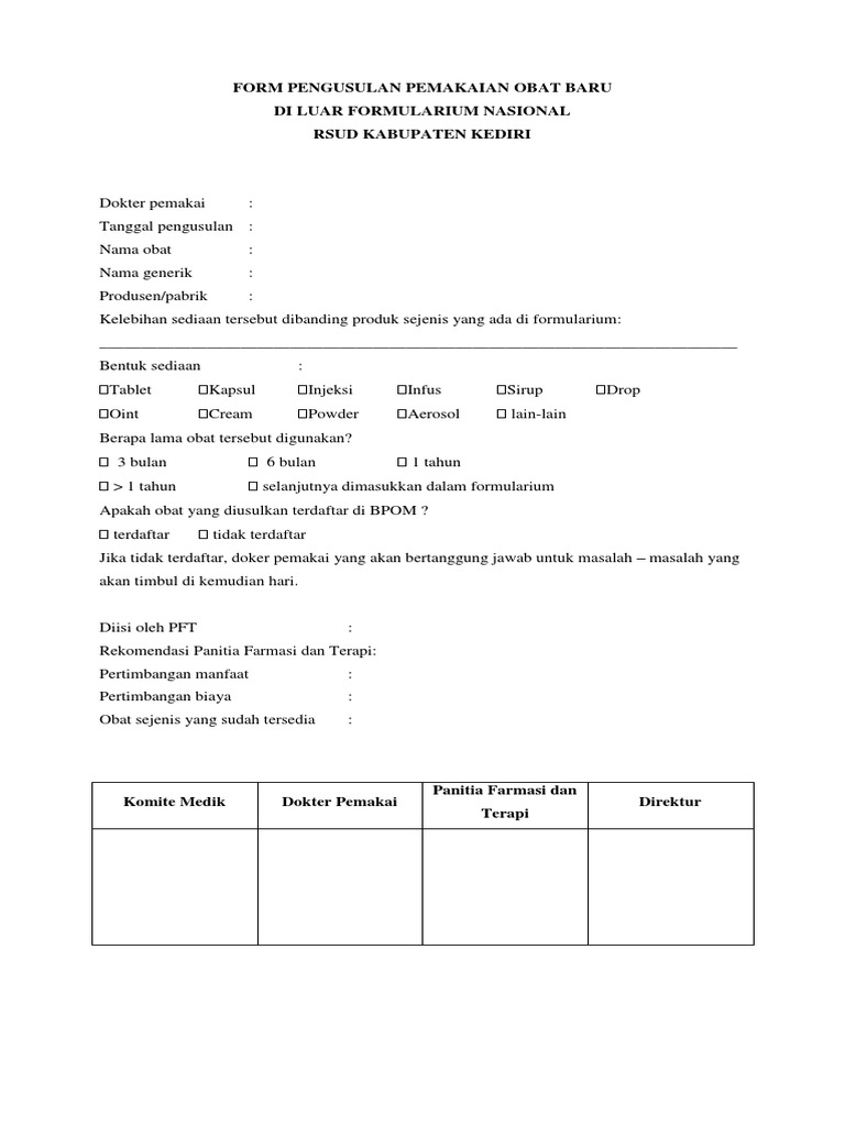 Form Usulan Obat Baru | PDF