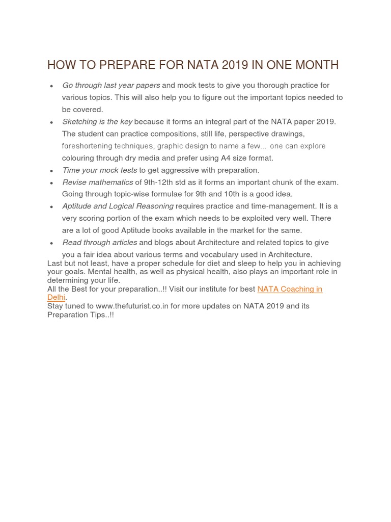 How To Prepare For Nata 2019 in One Month | PDF