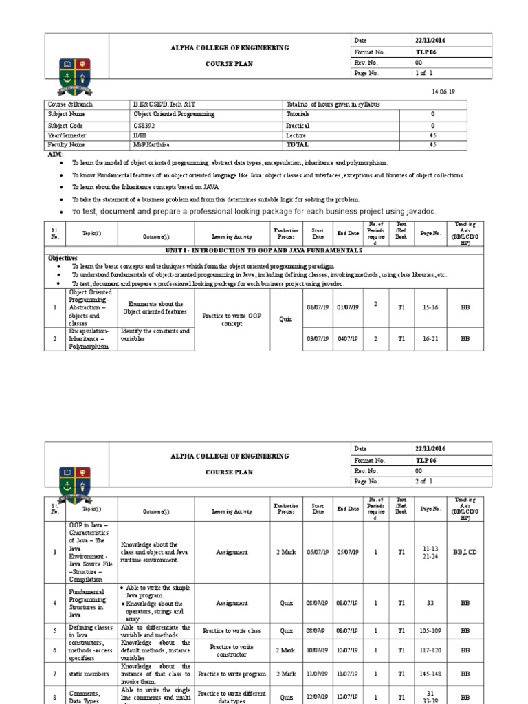 OOP Lesson Plan | PDF | Object Oriented Programming | Class (Computer ...
