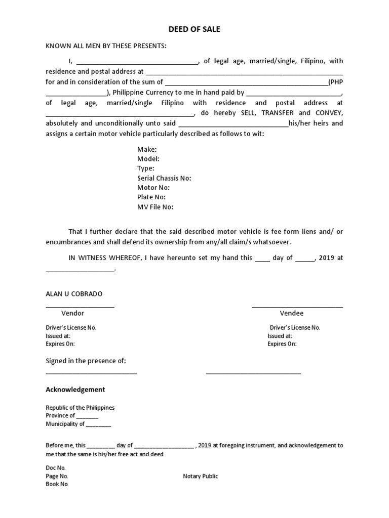Deed of Sale: Acknowledgement | PDF