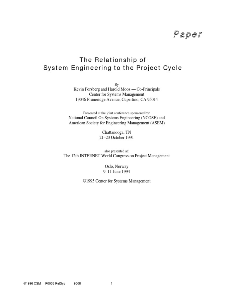 The Relationship of System Engineering To The Project Cycle PDF | PDF | Software Development ...