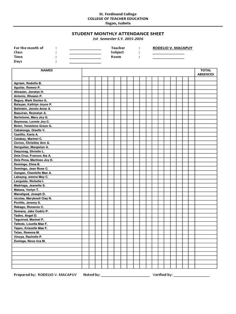 Att Sheet 2014-15-2nd Sem | PDF