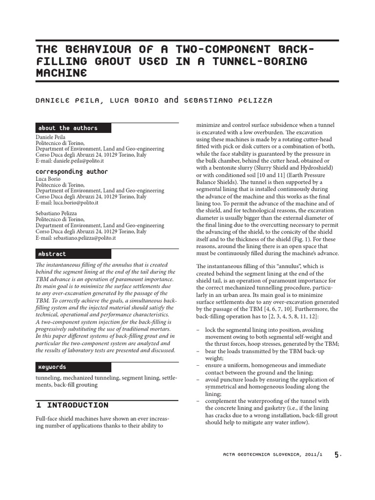 2 Componenet Backfill Grout PDF | Download Free PDF | Tunnel | Concrete