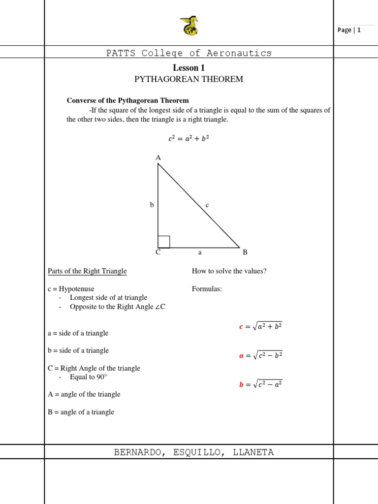 Pythagorean Theorem Sample Problems and Solutions (Lesson 1: Pre ...