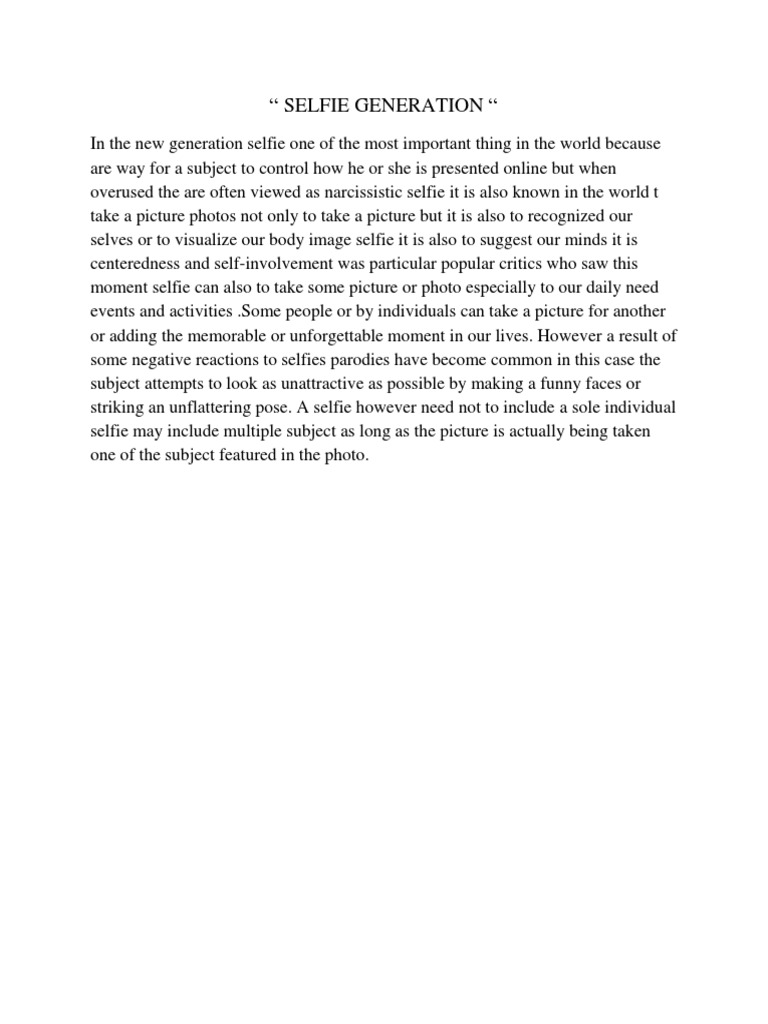 Selfie Generation | PDF