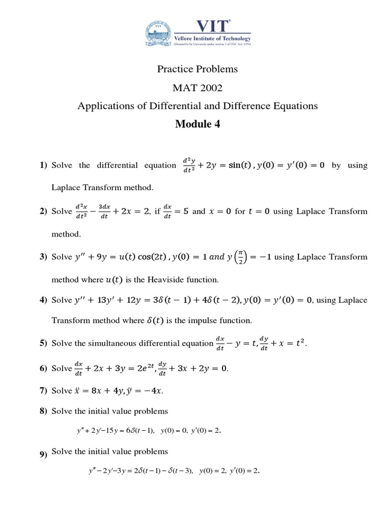Module4 Practice Problems | PDF | Laplace Transform | Differential Equations