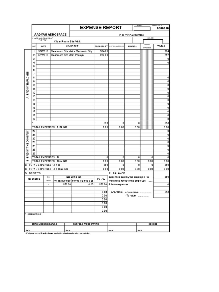 Expense Report: Aadyah Aerospace 0000010 | PDF | Service Industries ...