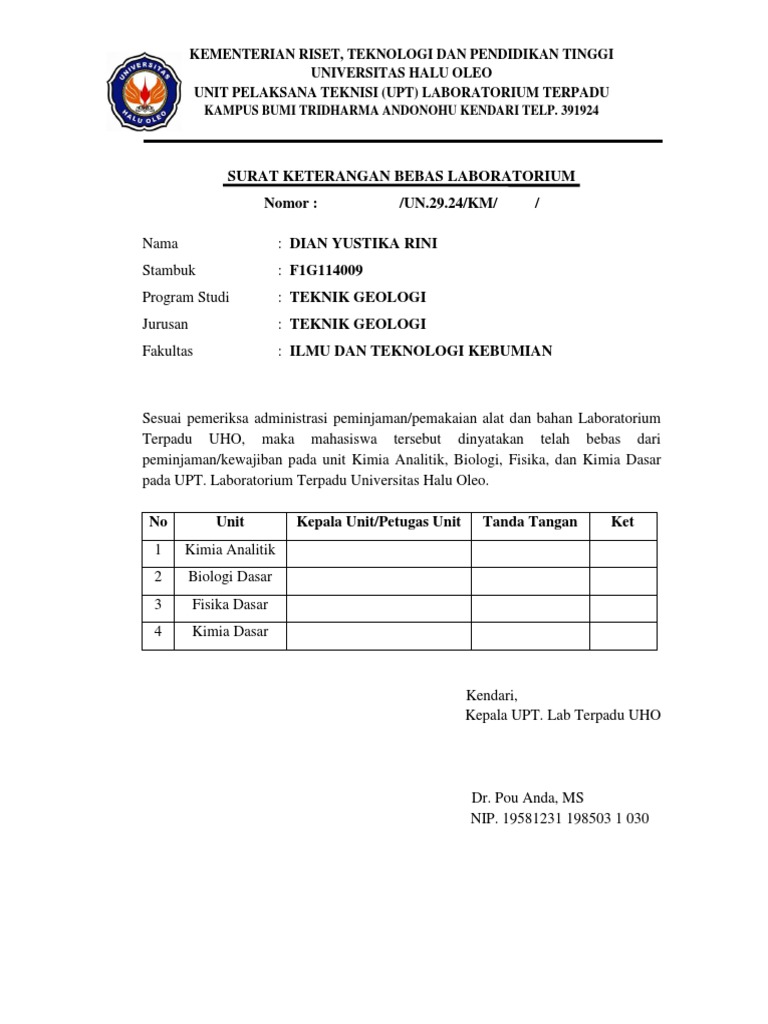 Surat Bebas Lab Dasar-1 | PDF