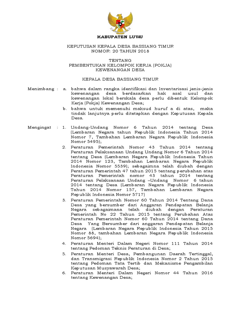 Contoh SK Pokja Kewenangan Desa-1 | PDF