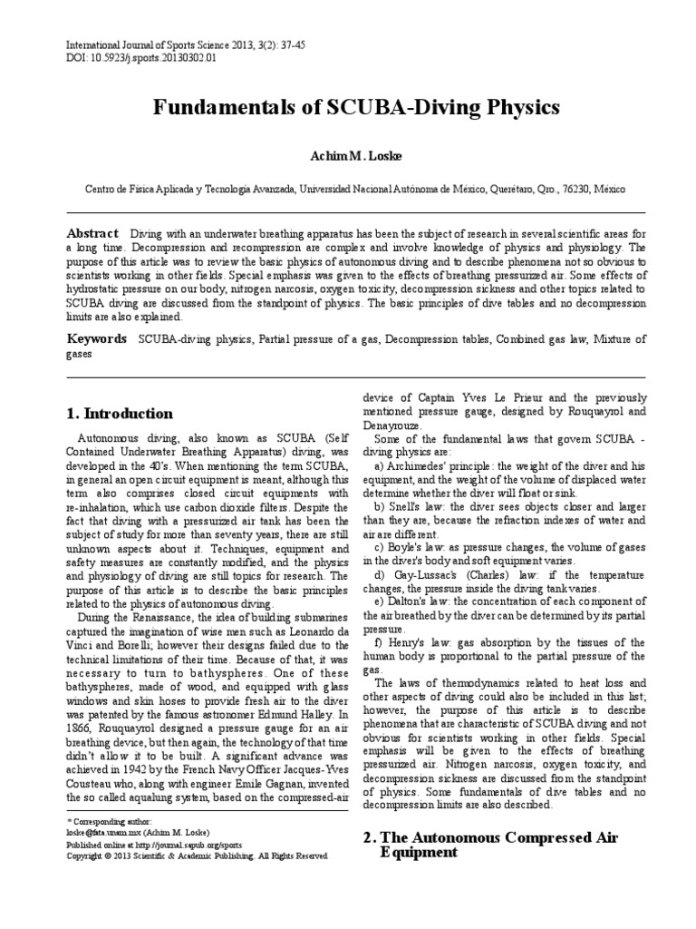 Scuba Diving Physics | PDF | Scuba Diving | Breathing