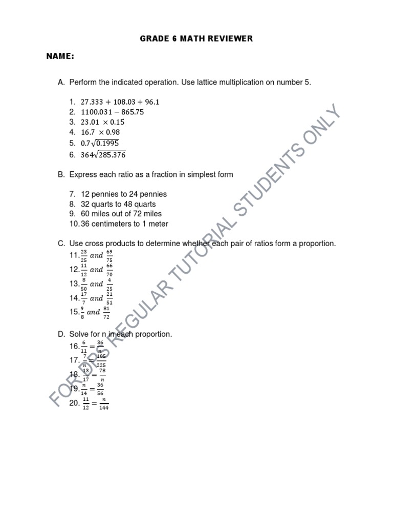 Grade 6 Math Reviewer | PDF | Singing | Noun