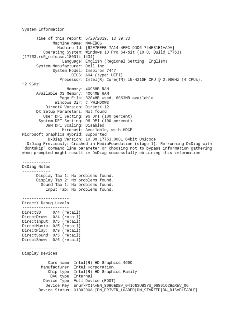 DX Diag | Download Free PDF | Device Driver | Usb