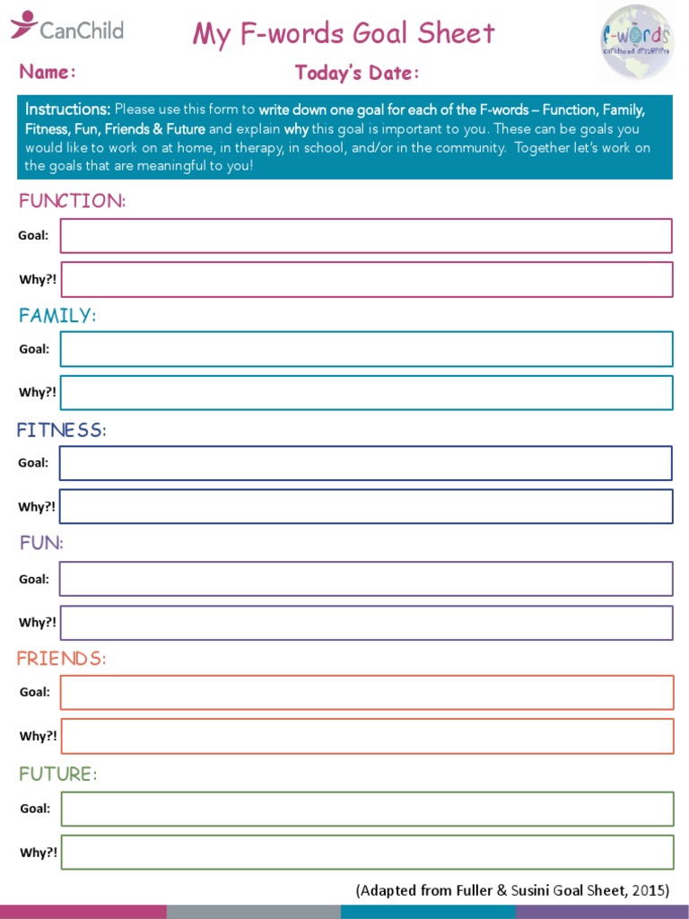F-Words Goal Setting Sheet | PDF