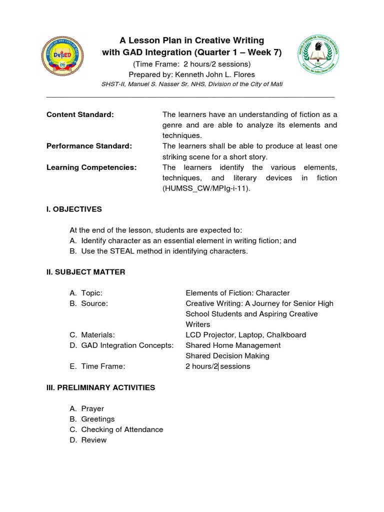 Gad Integrated Lesson Plan 2 | PDF | Narrative | Essays