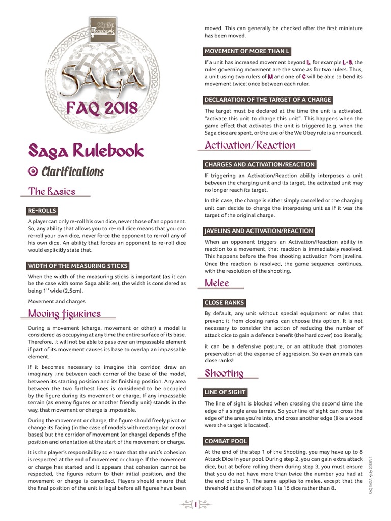 Saga Rulebook: Activation/Reaction | PDF