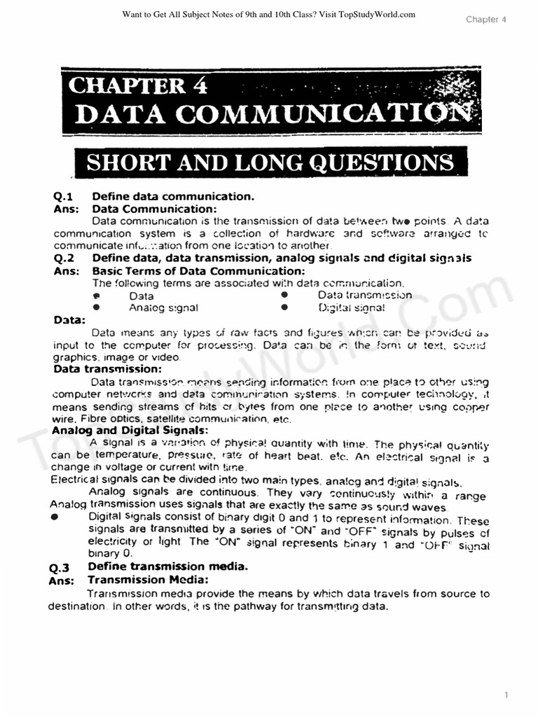 Chapter 4 Data Communication Notes Pdf Transmission Medium