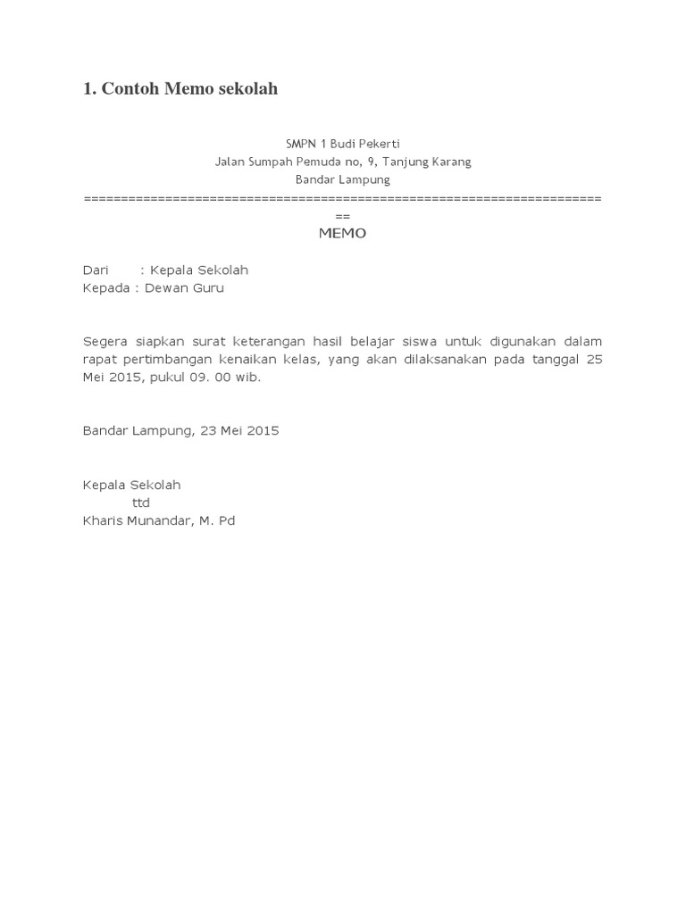 Contoh Memo Sekolah | PDF