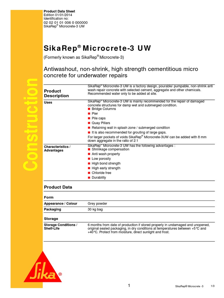 Sikarep Microcrete-3 Uw: Antiwashout, Non-Shrink, High Strength ...