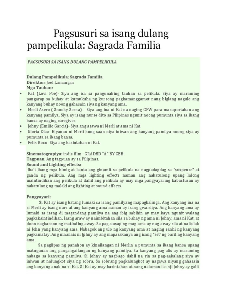 Pagsusuri Sa Isang Dulang Pampelikula Sa | PDF
