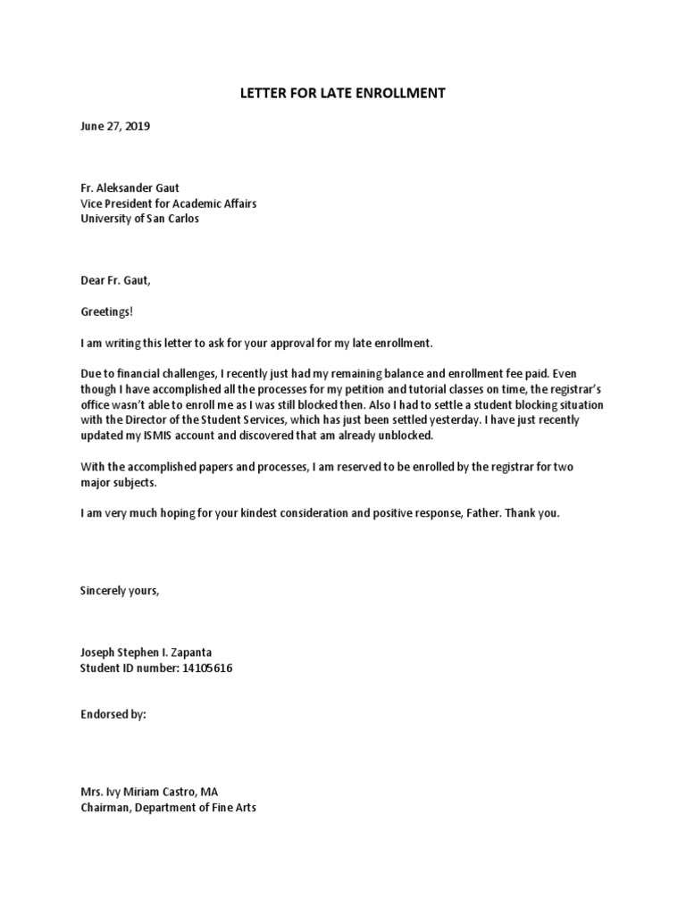 Request for Late Enrollment Approval | PDF