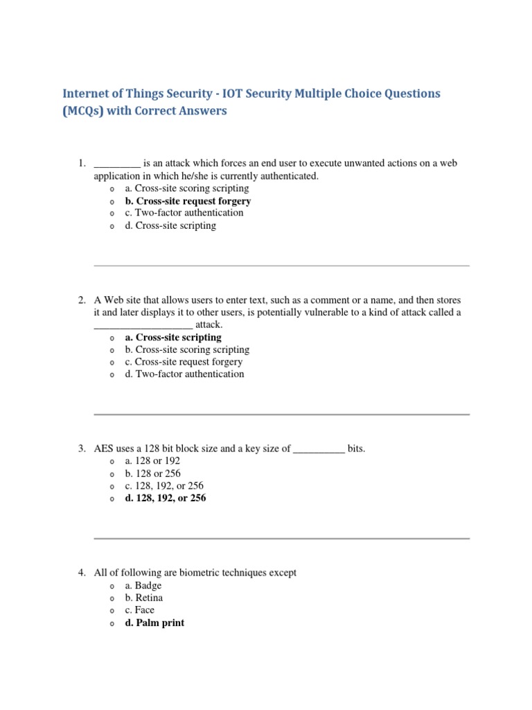 IoT Security MCQs and Answers | PDF | Internet Of Things | Information ...