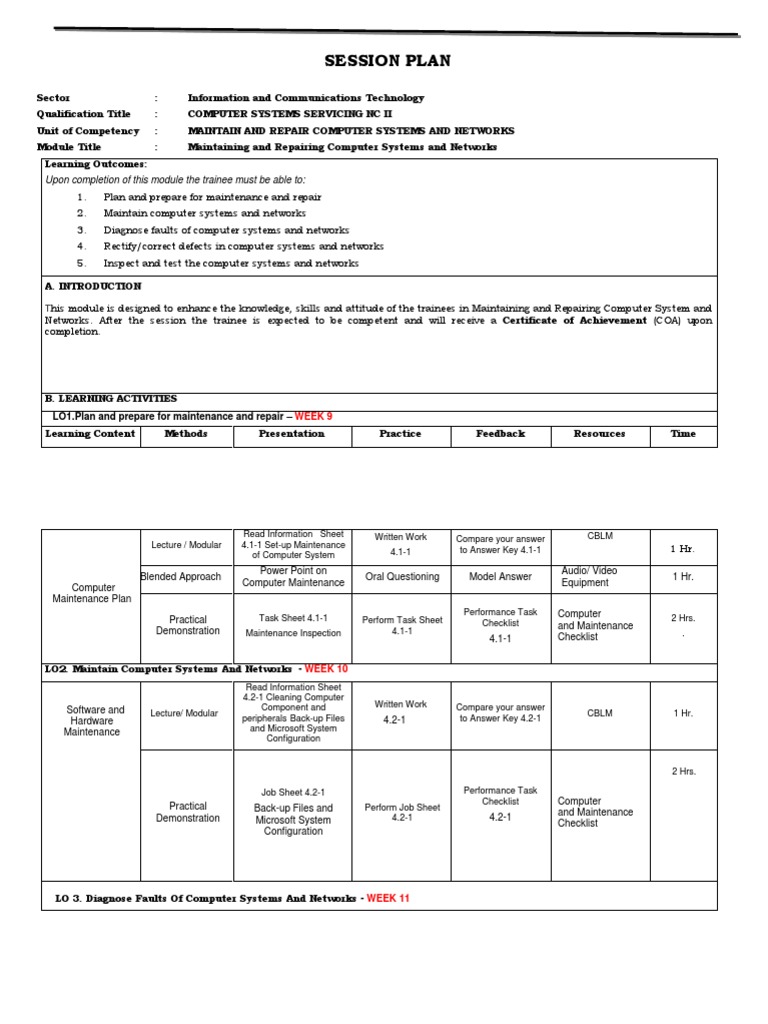 Session Plan: Upon Completion of This Module The Trainee Must Be Able ...
