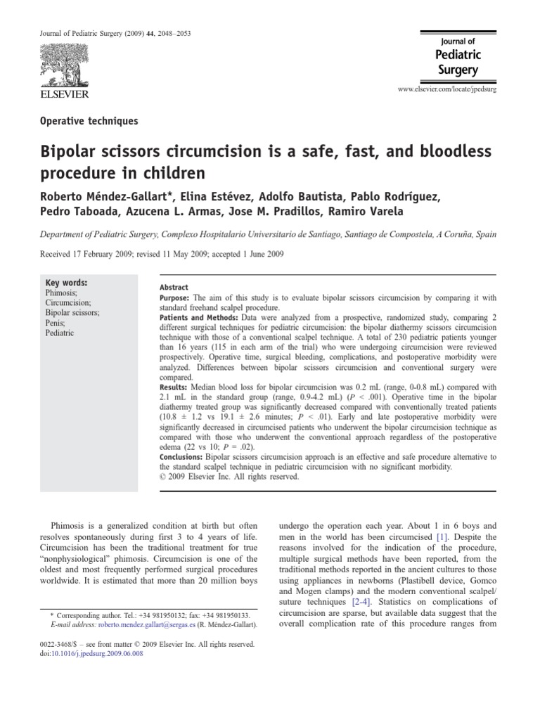Bipolar Scissors Circumcision Is A Safe, Fast, and Bloodless Procedure in Children | PDF ...