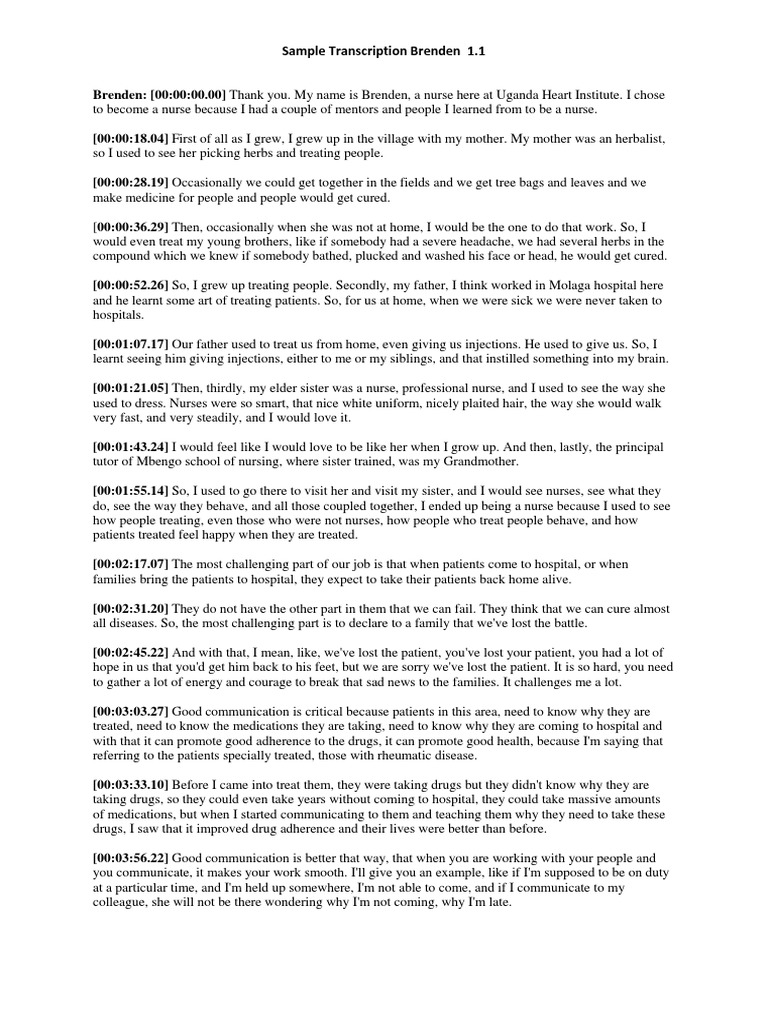 Sample Transcription Brenden 1.1 | PDF | Patient | Medicine