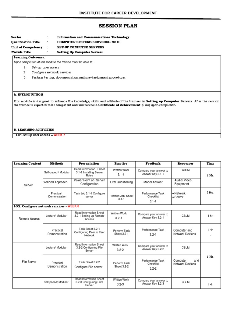 Session Plan: Institute For Career Development | PDF | Server ...