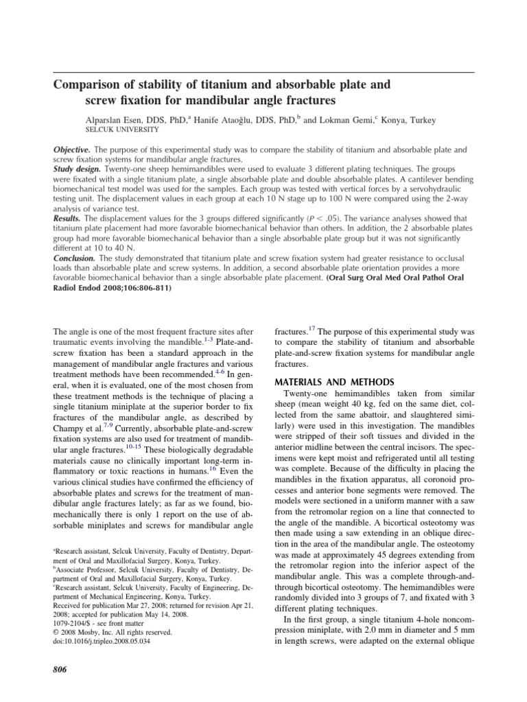 Comparison of Stability of Titanium and Absorbable Plate and Screw ...