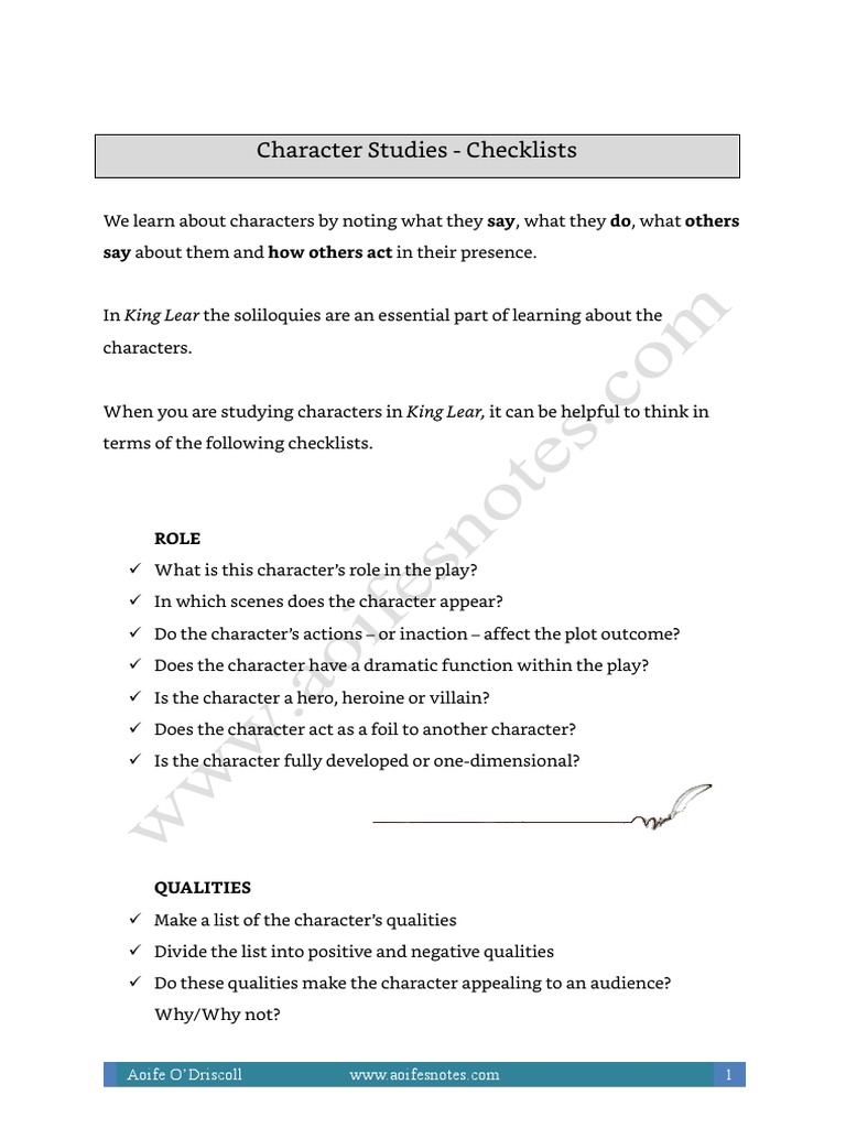 King Lear Character Analysis Guide | PDF | King Lear