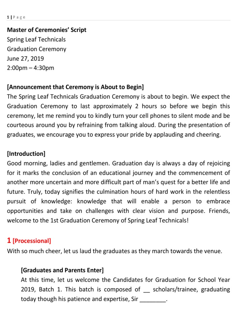 Master of Ceremonies Script 18th Commencement Exercise San Agustin NHS ...