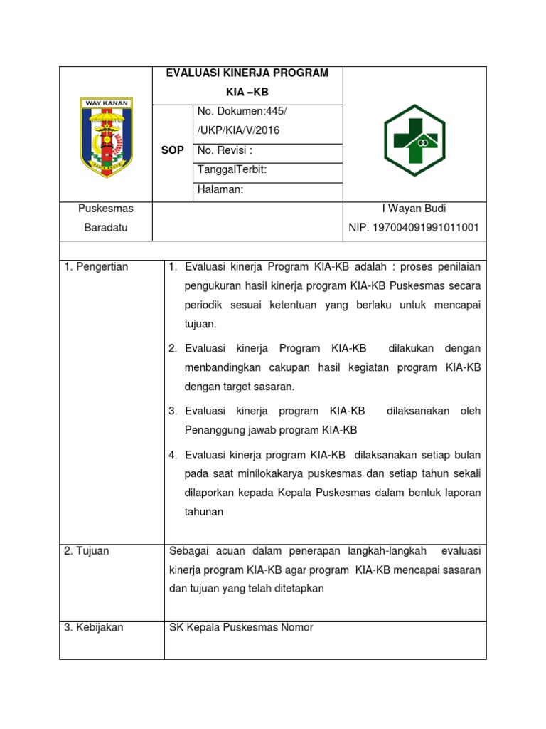 SOP Evaluasi Program KIA-KB | PDF