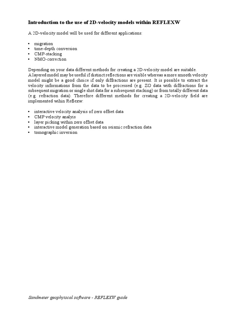Introduction To The Use of 2d-Velocity Models Within REFLEXW | PDF ...