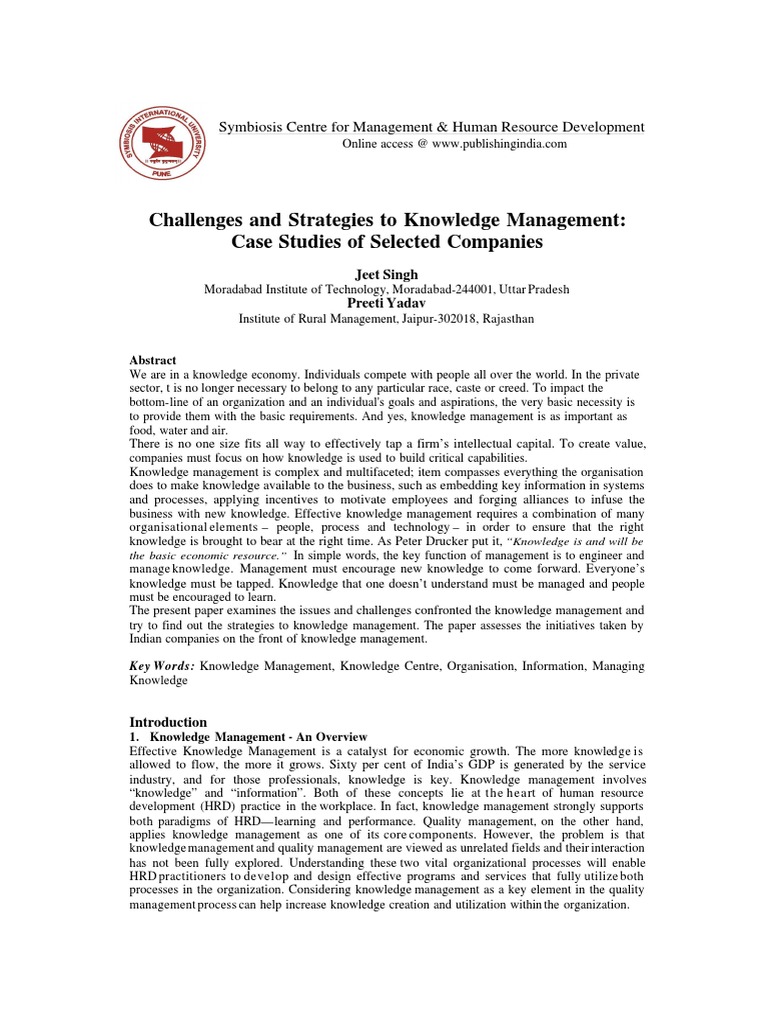 Challenges and Strategies To Knowledge Management: Case Studies of Selected Companies | PDF ...