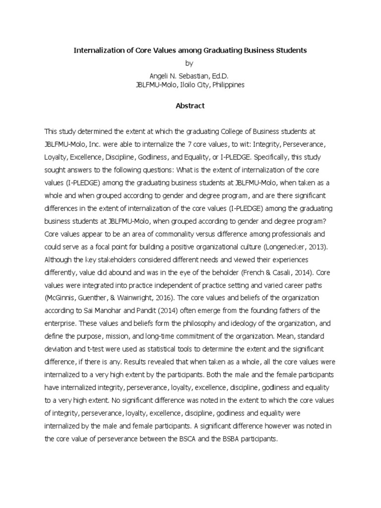 Internalization of Core Values Abstract | PDF | Value (Ethics) | Psychology