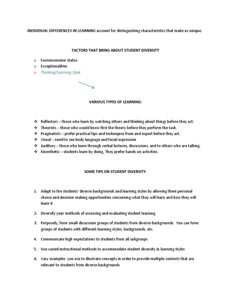 Individual Differences in Learning | PDF
