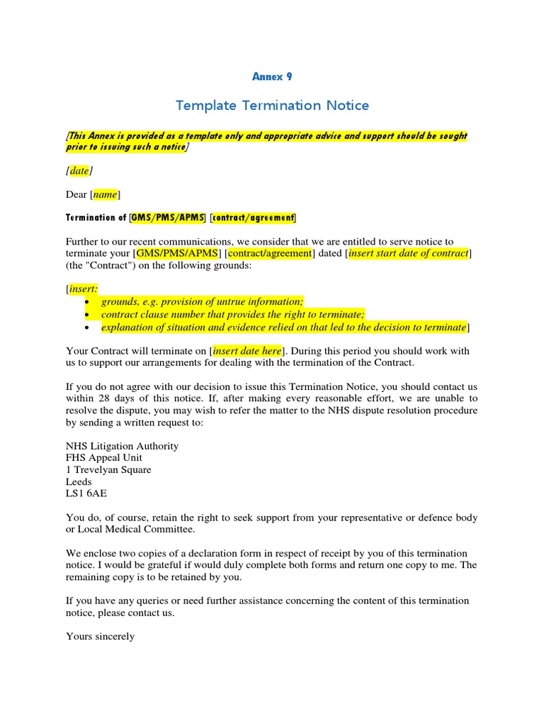 9 Template Termination Notice | PDF | Common Law | Virtue