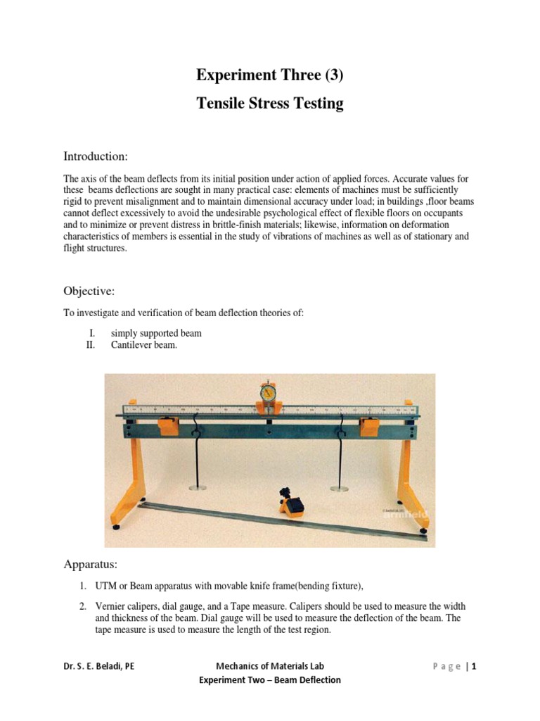 LAb Manual For Deflection of Beam Experiment Three Handout PDF | PDF ...