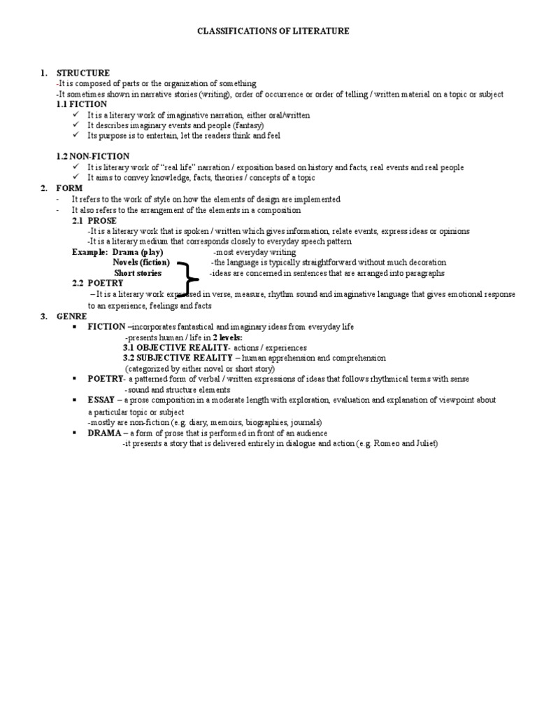 Classifications of Literature | PDF | Poetry | Narrative