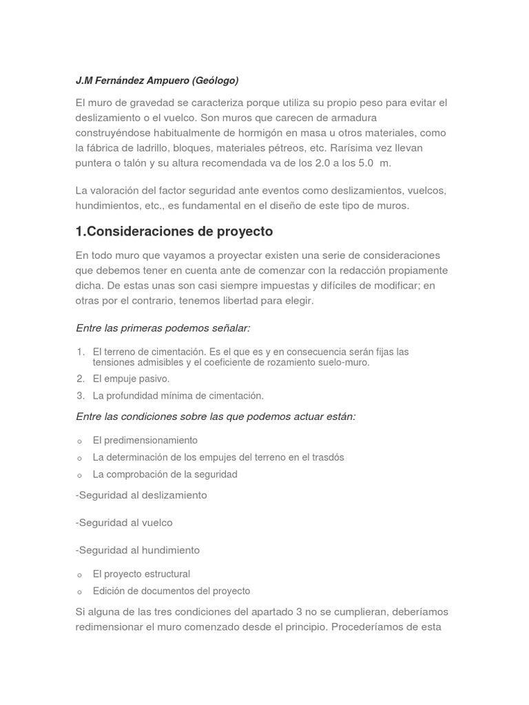 1.consideraciones de Proyecto: J.M Fernández Ampuero (Geólogo) | PDF