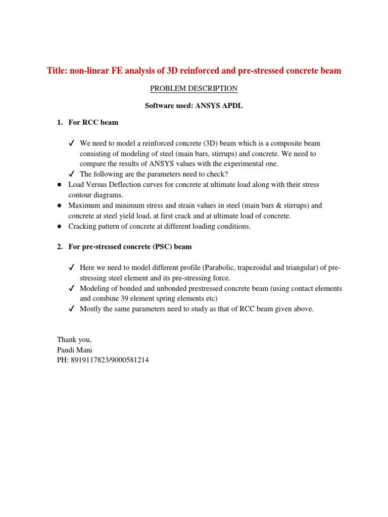 ANSYS FE analysis reinforced pre-stressed concrete beams | PDF