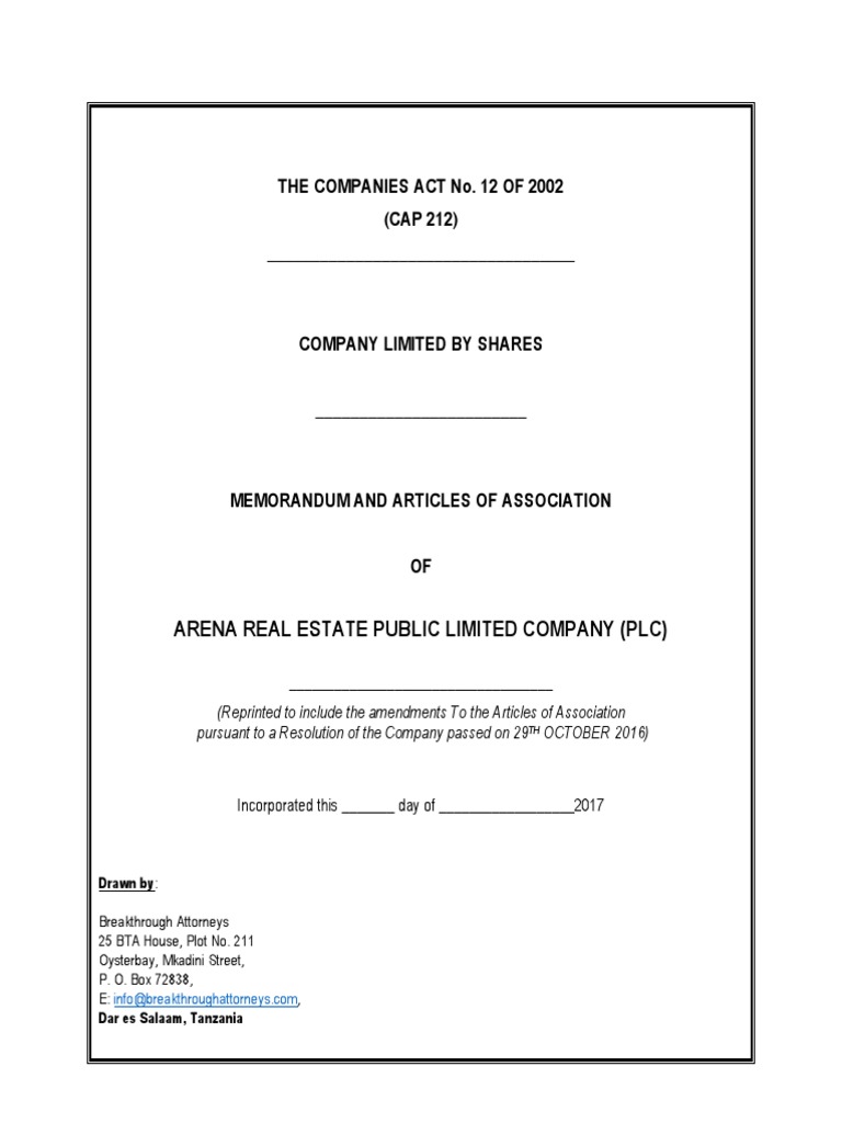 Memarts - Arena Real Estate PLC | PDF | Proxy Voting | Stocks