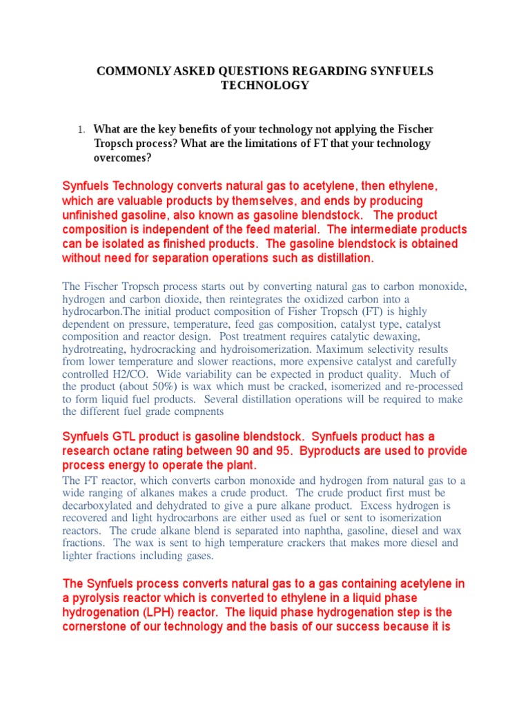 Synfuel Technology | PDF | Gas To Liquids | Natural Gas